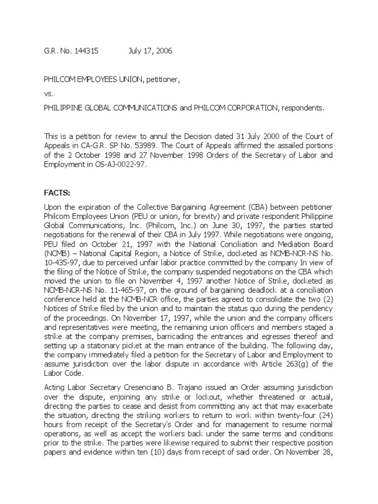 Philcom V Phil Global | PDF | Strike Action | Unfair Labor Practice
