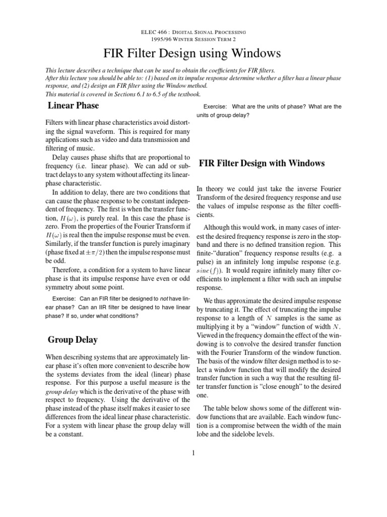 Lec 9 | PDF | Filter (Signal Processing) | Electrical Engineering