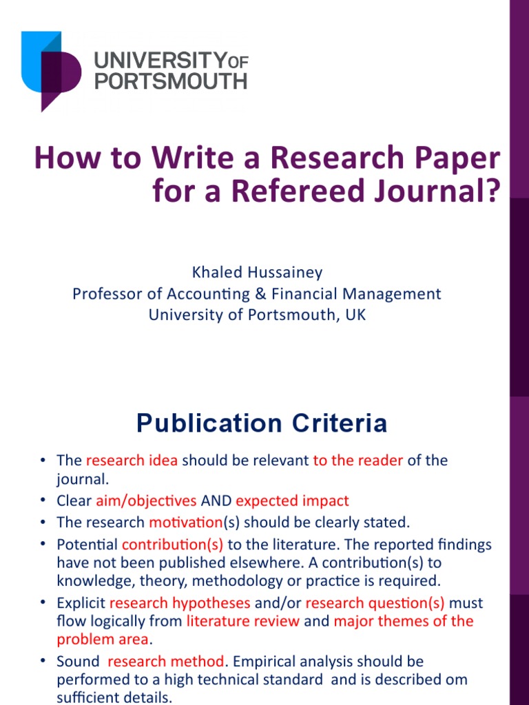 How To Write A Research Paper For A Referred Journal | PDF | Accounting ...