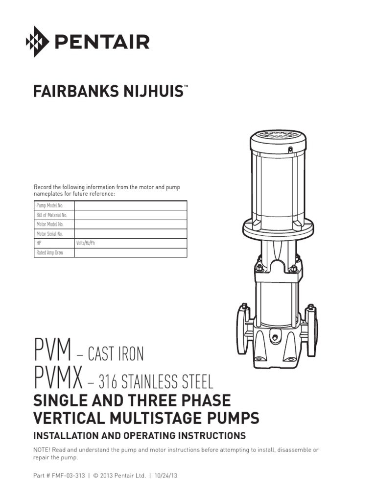 MANUAL Vertical - Multi Stage - Jockey - Pump FMF 03 313 PVM - Series ...