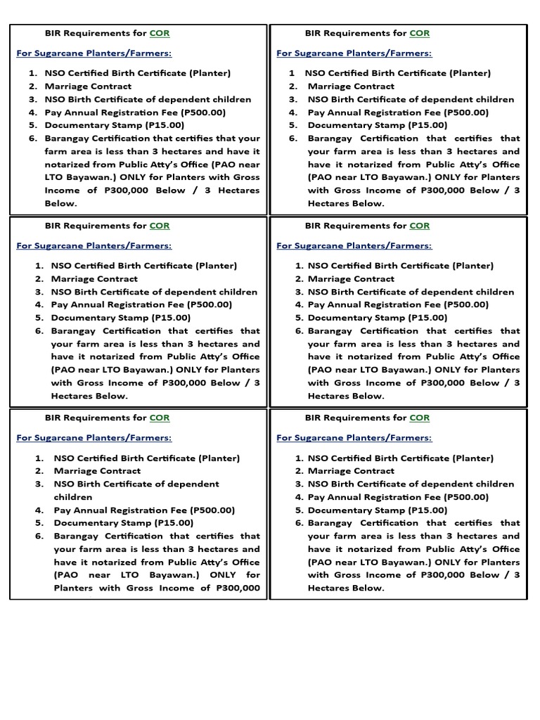 BIR Requirements newSS | PDF | Economies | Agriculture
