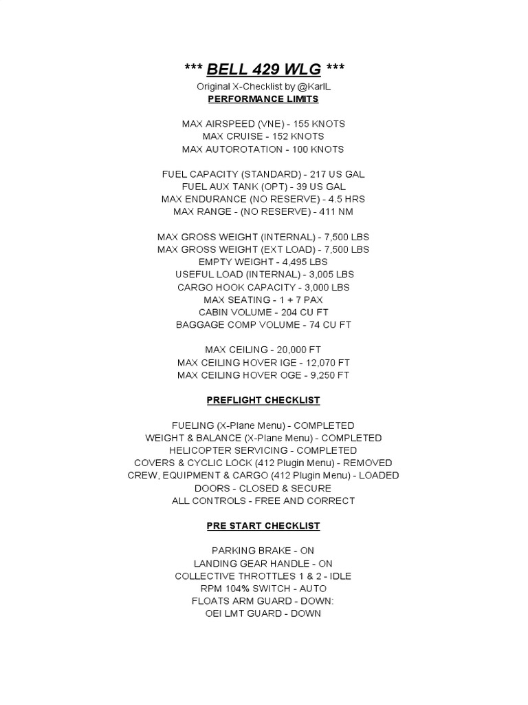 Bell 429 Performance and Checklists | PDF | Throttle | Helicopter