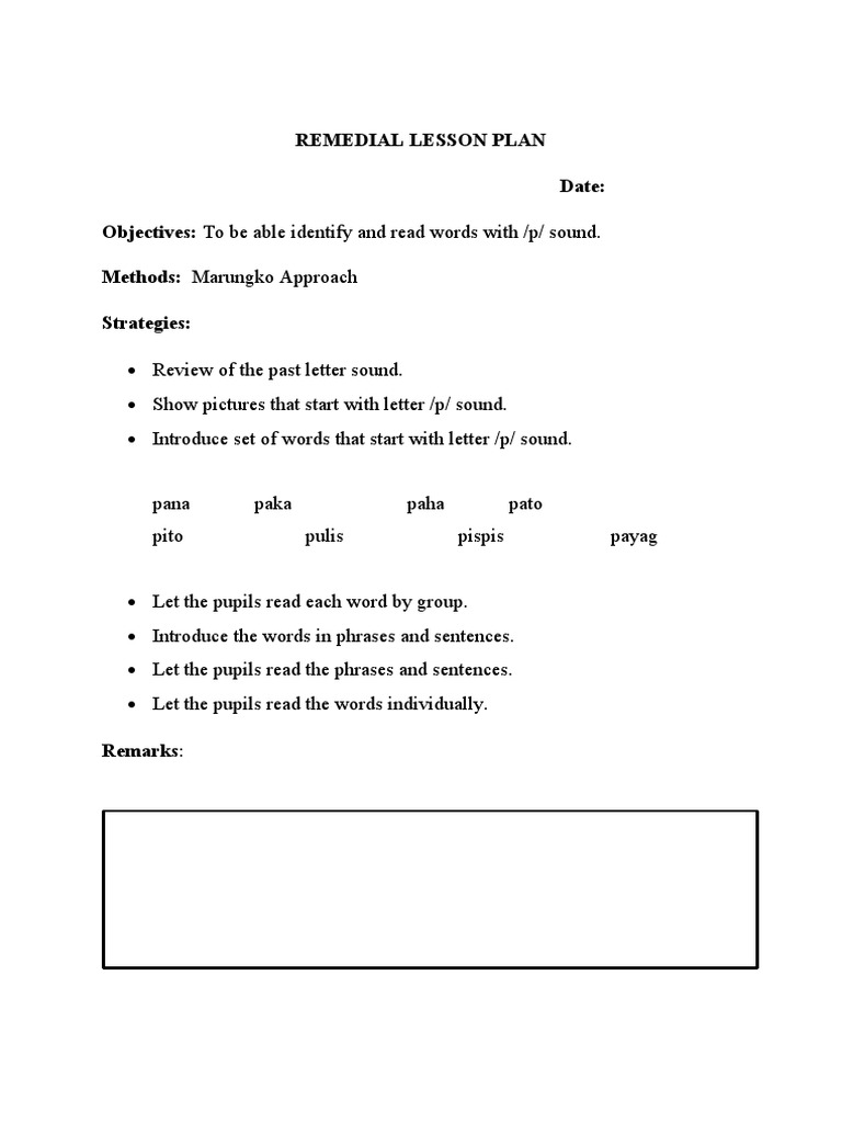 REMEDIAL LESSON PLAN in MTB | PDF | Phrase | Semantics