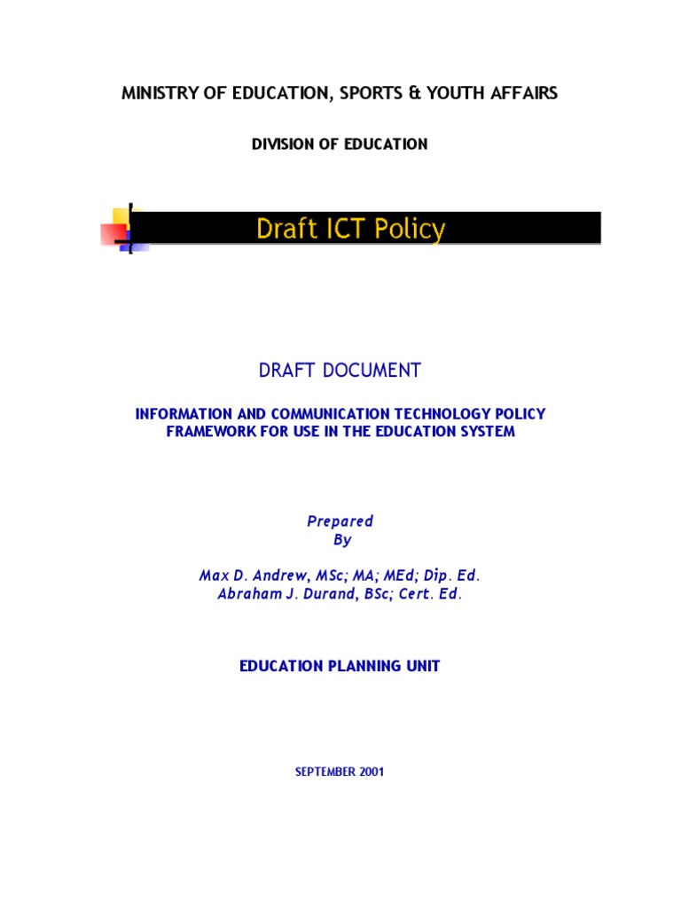 Ministry of Education, Sports & Youth Affairs: Draft Document ...