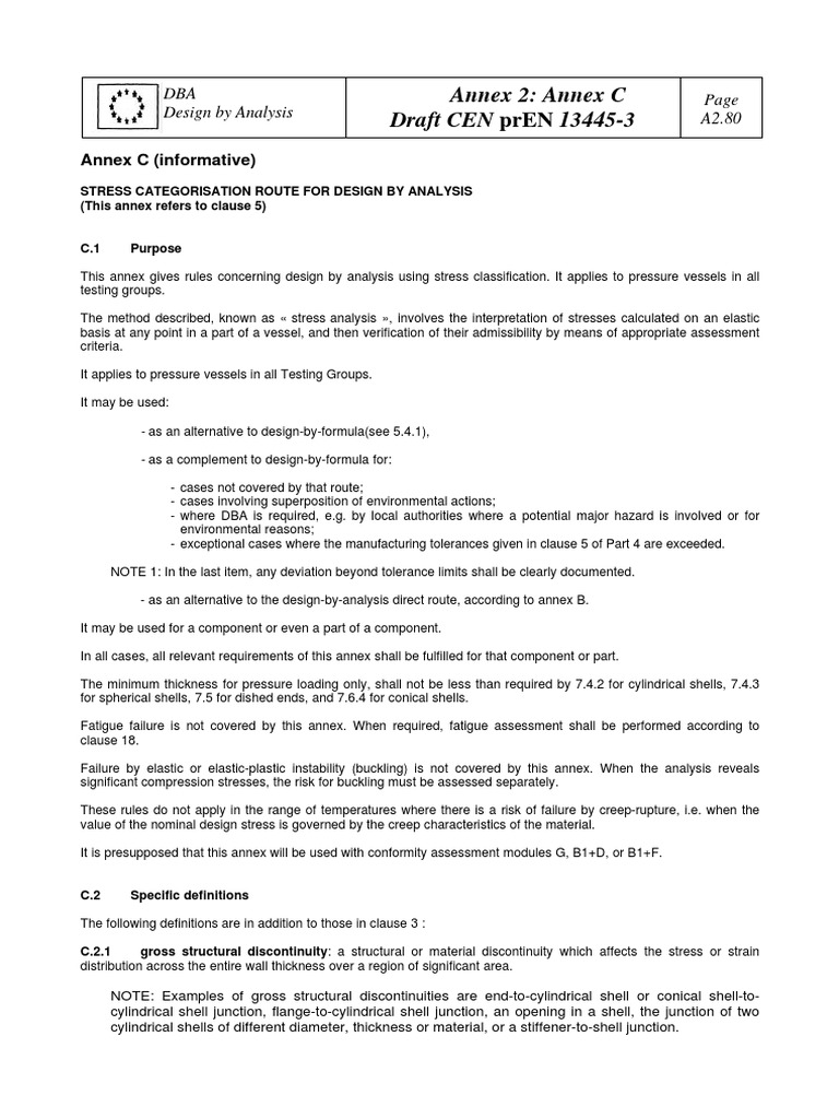 Annex 2: Annex C Draft Cen Pren 13445-3: Dba Design by Analysis A2.80 ...