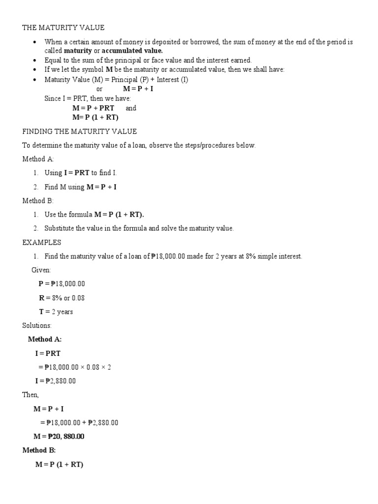 Maturity Value Calculation Methods | PDF | Teaching Methods & Materials