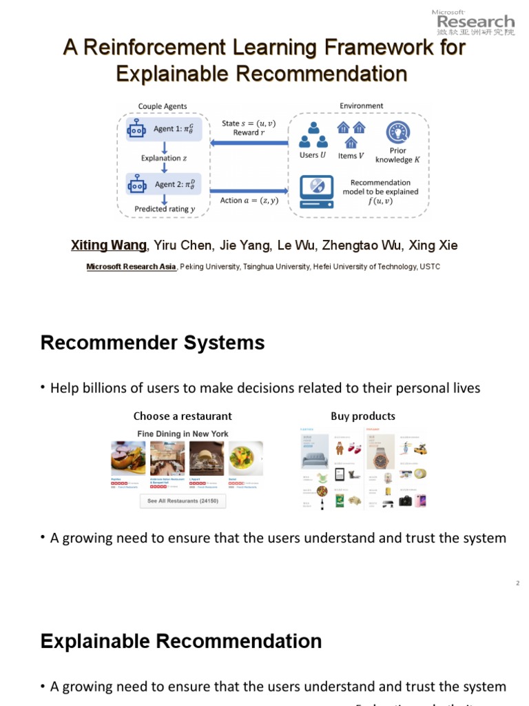A Reinforcement Learning Framework For Explainable Recommendation | PDF | Systems Science ...