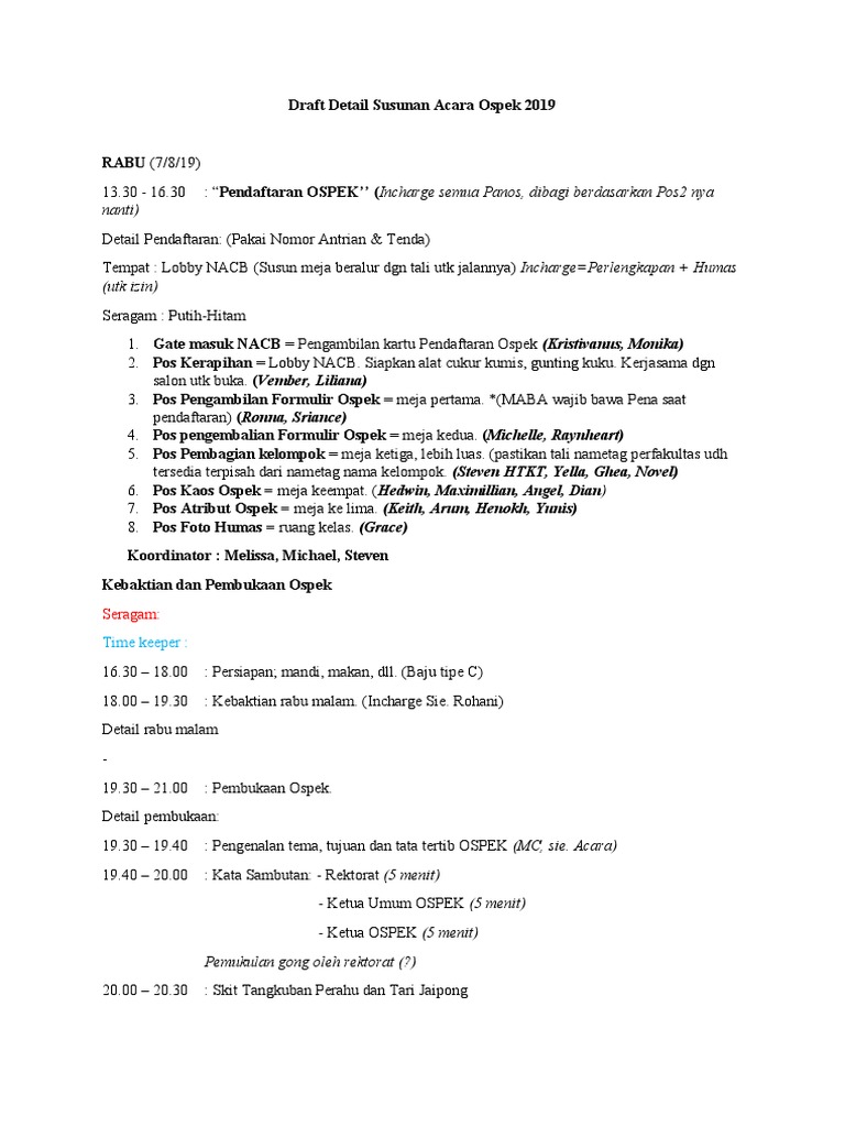 Jadwal Lengkap Ospek 2019 UNAI | PDF