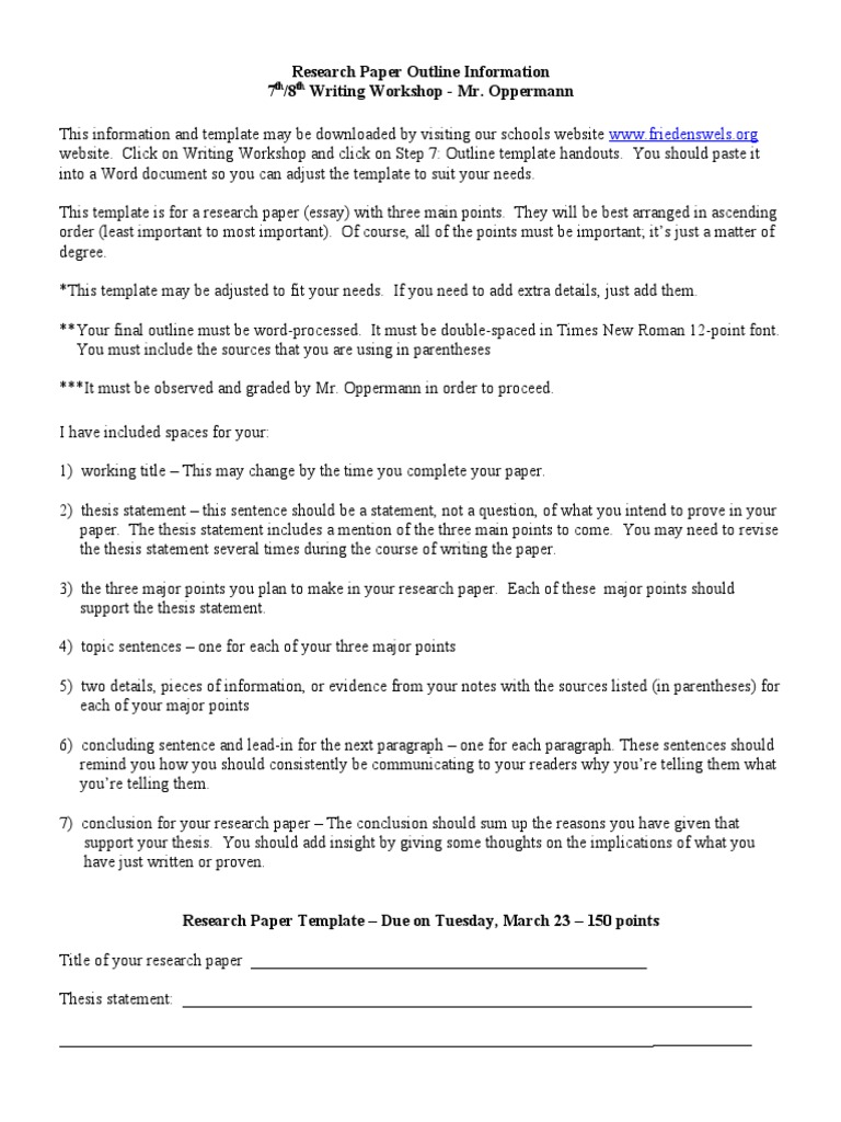 Research Paper Outline Template | PDF | Thesis | Written Communication