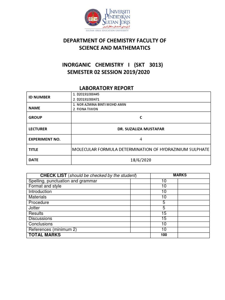 Hydrazinium Sulphate Titration Report | PDF | Iodine | Titration