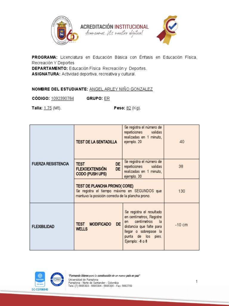 Formato Test. Deportes Arley Gonzalez | PDF | Bienestar | Medicina