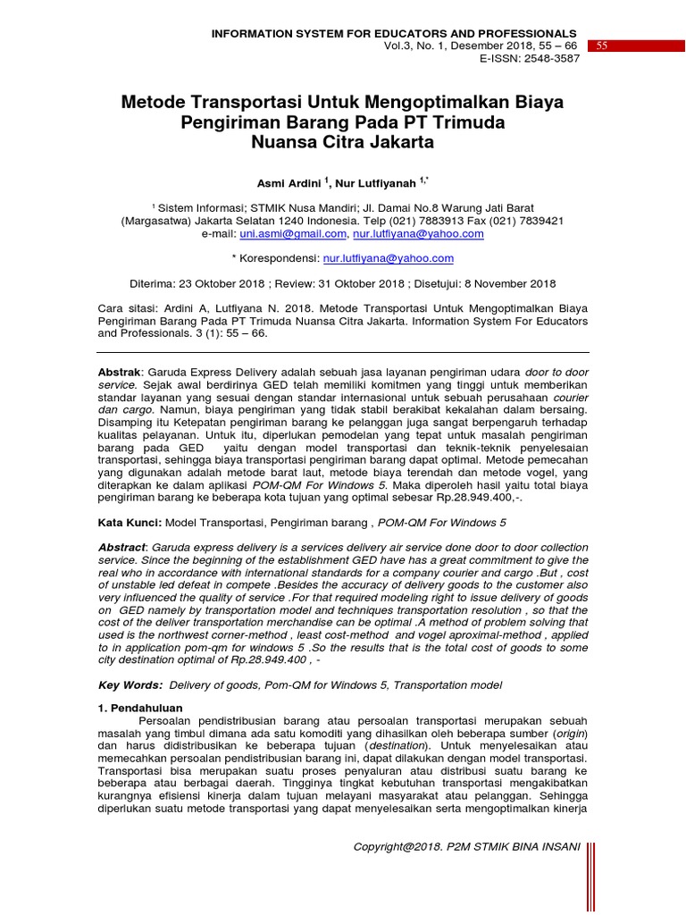 Metode Transportasi Untuk Mengoptimalkan Biaya Pengiriman Barang Pada ...