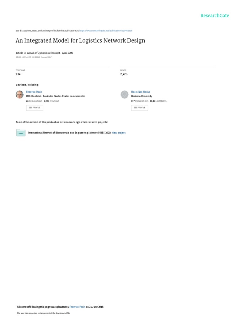 An Integrated Model For Logistics Network Design | PDF | Logistics ...