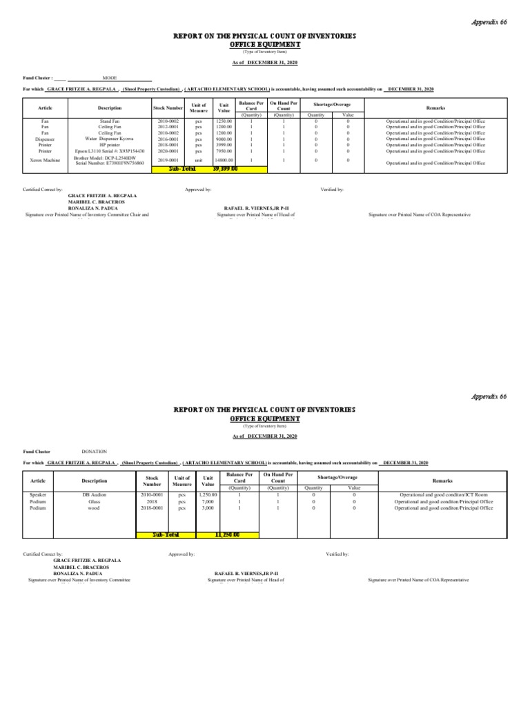Report On The Physical Count of Inventories Office Equipment | PDF ...