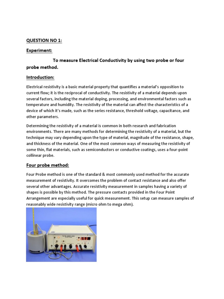 Question No 1: Experiment: To Measure Electrical Conductivity by Using ...