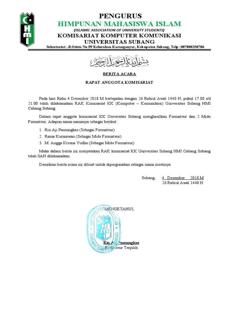 Hasil Rapat HMI Subang 2018 | PDF