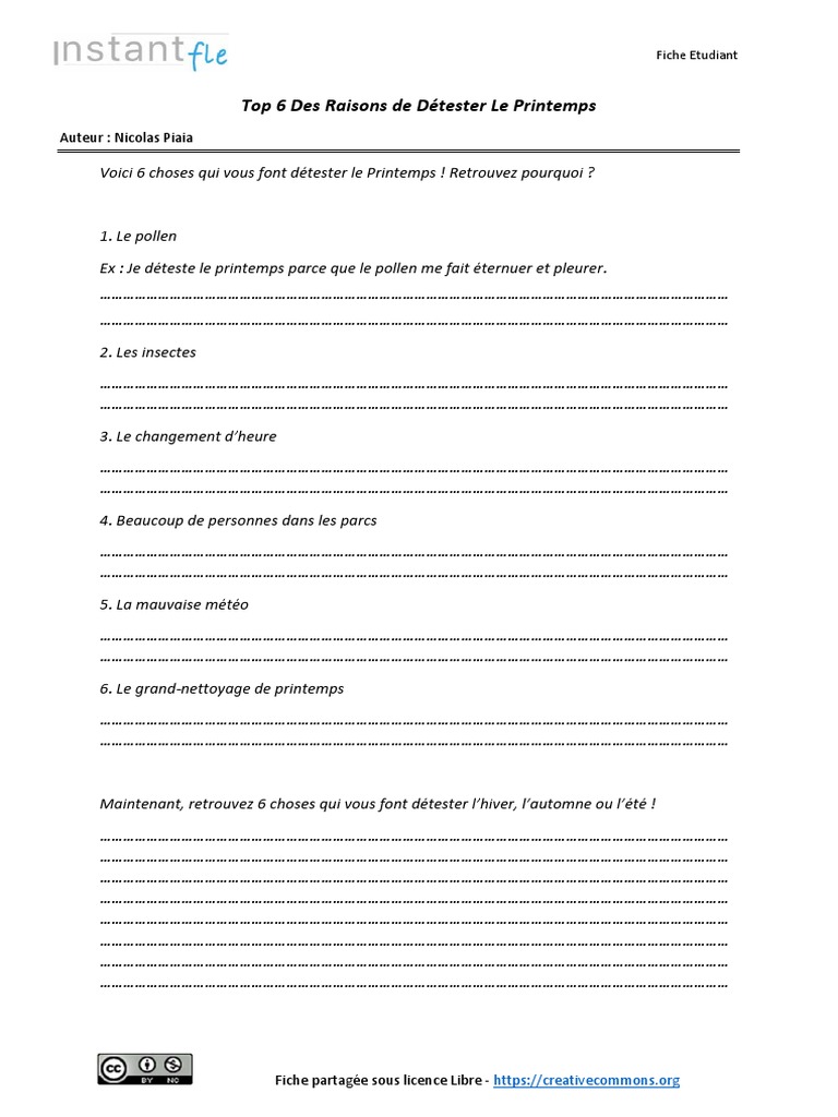 6 Raisons de Detester Le Printemps | PDF 6 Raisons de Detester Le Printemps | PDF