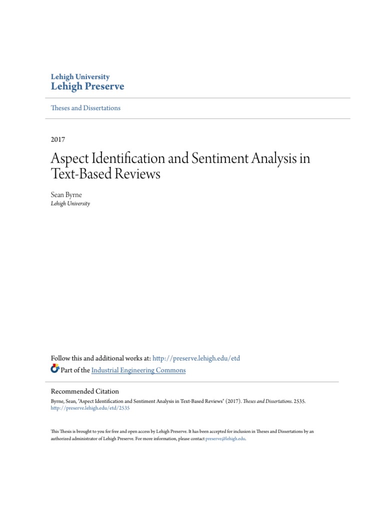 Aspect Identification and Sentiment Analysis in Text-Based Reviews ...