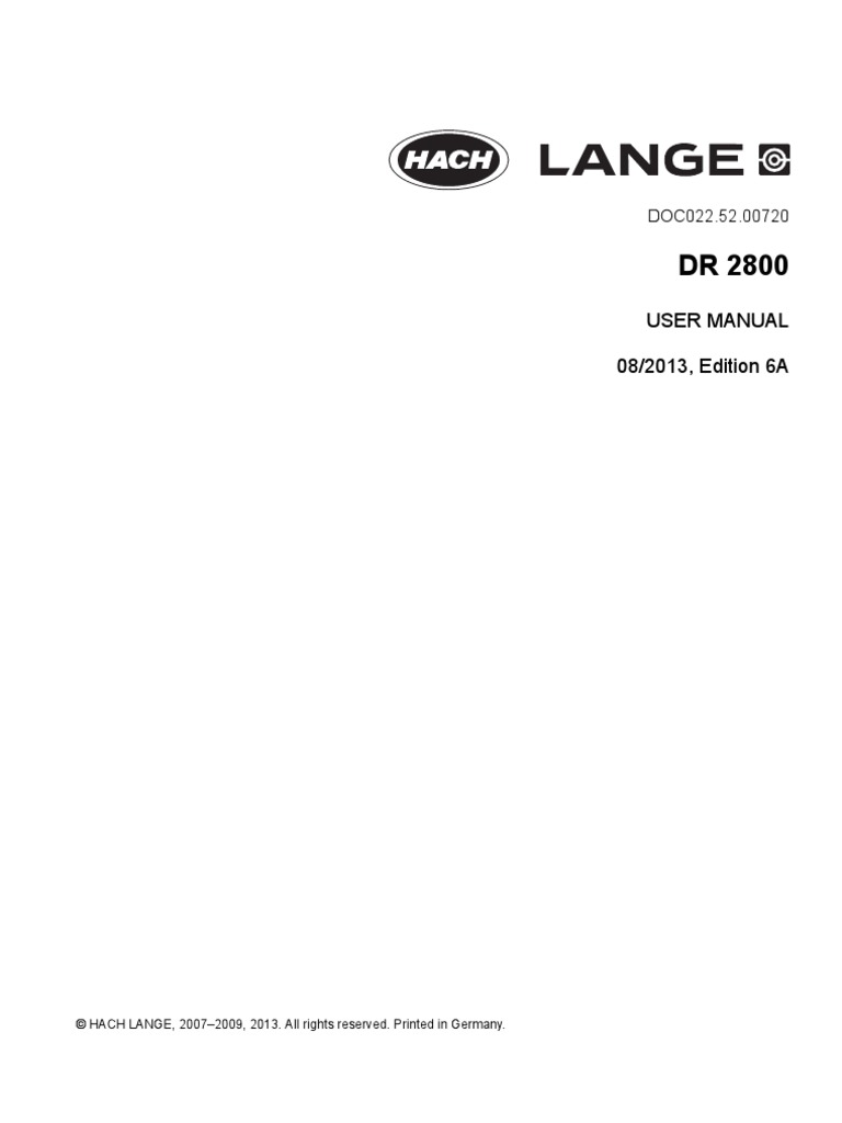 User Manual 08/2013, Edition 6A: © HACH LANGE, 2007-2009, 2013. All ...