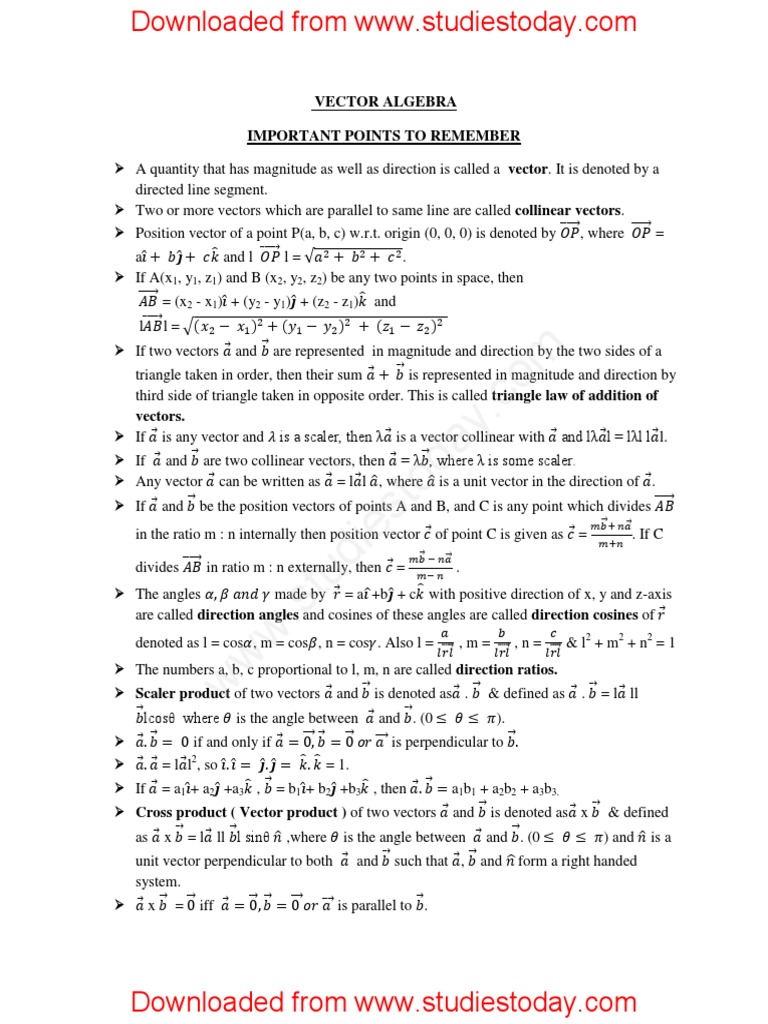 CBSE Class XII Mathematics - Vector Algebra Assignment 4 | PDF | Euclidean Vector | Norm ...