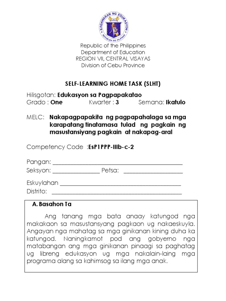 EsP1 SLHT Q3 Week 3 | PDF