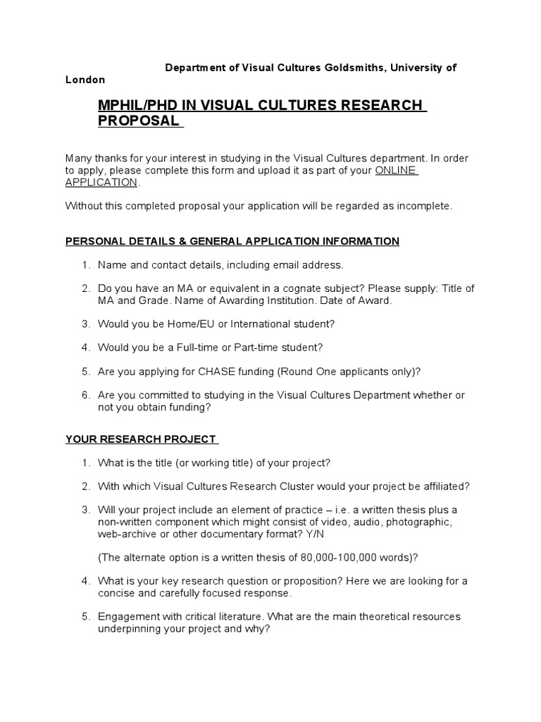 Mphil/Phd in Visual Cultures Research Proposal: Department of Visual ...