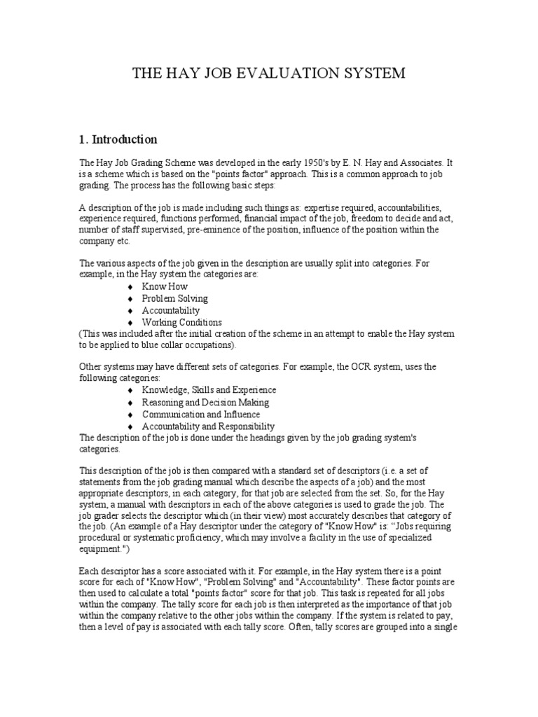 The Hay Job Evaluation System - 2002 | PDF | Employment | Salary