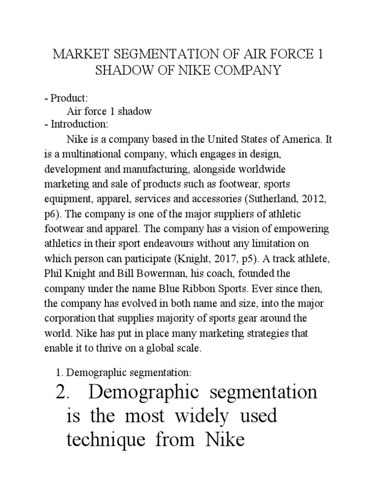 Market Segmentation of Air Force 1 Shadow of Nike Company | PDF ...