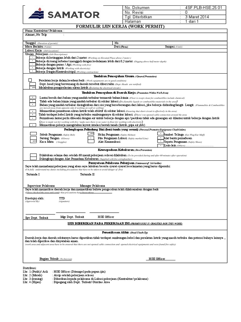 FORM IJIN KERJA (Work Permit) | PDF