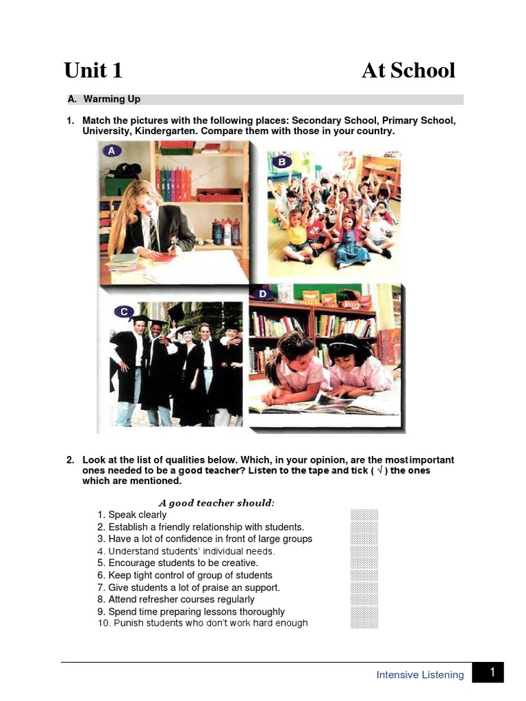 Intensive Listening Unit 1 | PDF | Teaching Method | Classroom