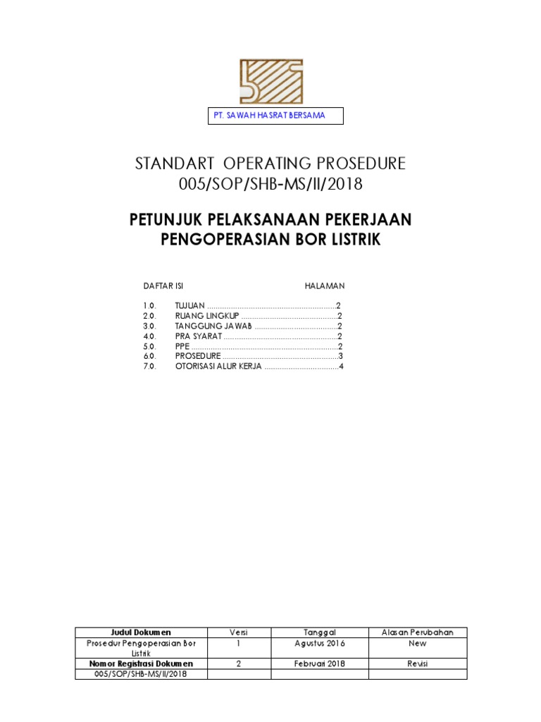 SOP Pengoperasian Bor Listrik | PDF | Teknologi & Rekayasa