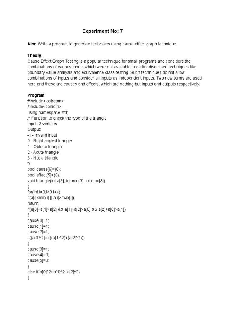 Experiment No: 7: Aim: Write A Program To Generate Test Cases Using ...