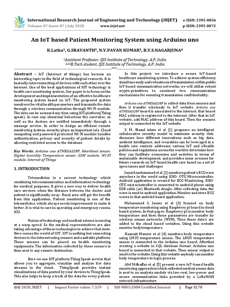 An Iot Based Patient Monitoring System Using Arduino Uno | PDF ...
