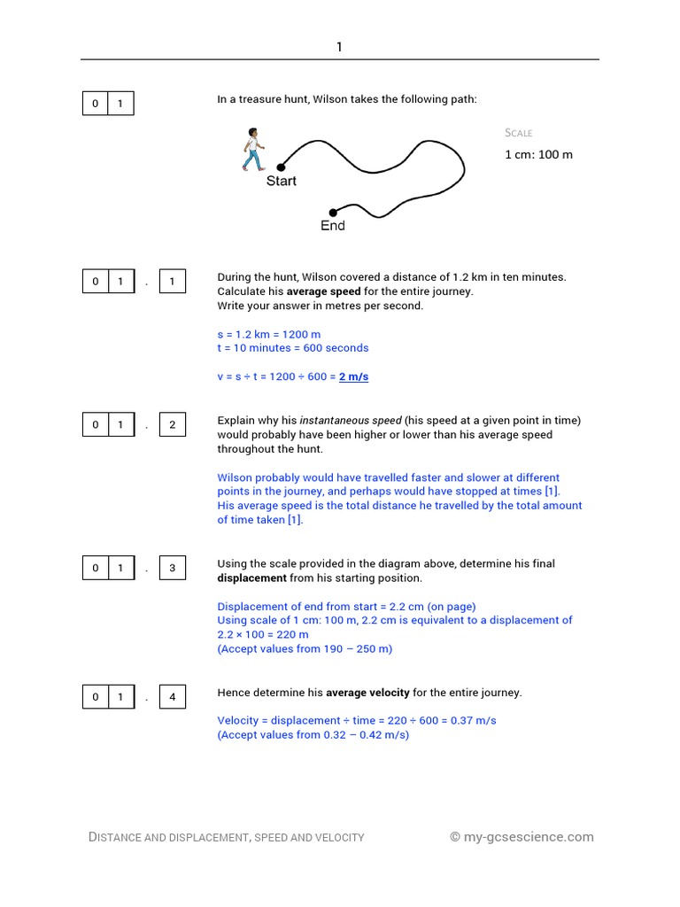 Distance and Displacement Speed and Velocity Answer Scheme | PDF ...