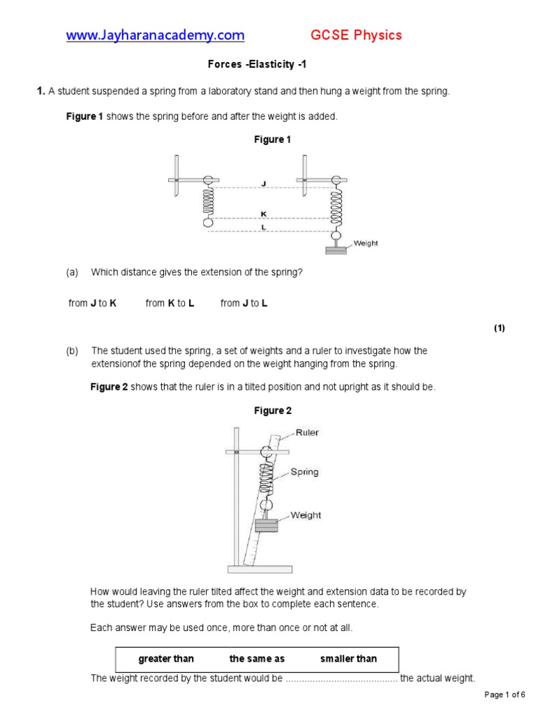 Forces and Elasticity 1 QS | PDF | Weight | Physics