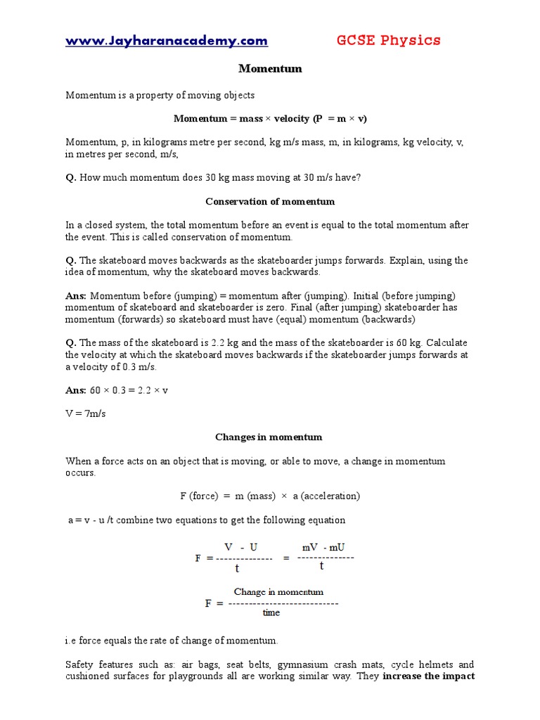 GCSE Physics: Momentum | Download Free PDF | Momentum | Brake