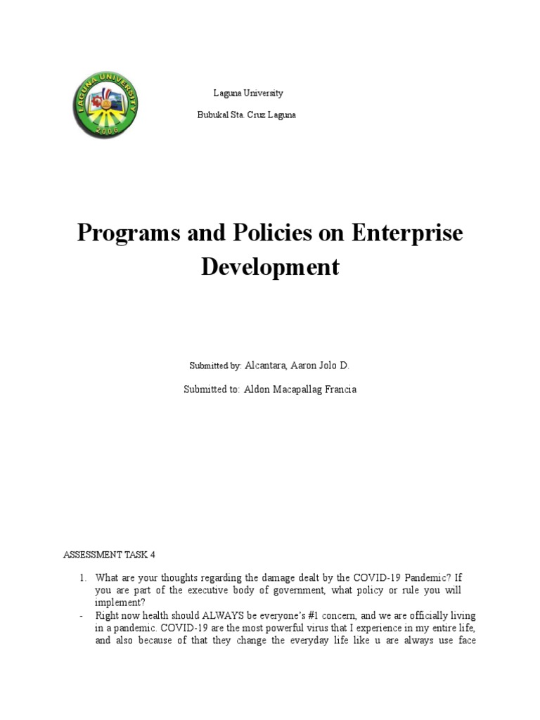 Programs and Policies On Enterprise Development: Laguna University ...