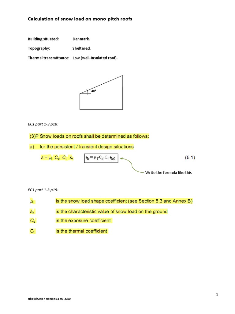 Calculation of Snow Load On Mono-Pitch Roofs | PDF