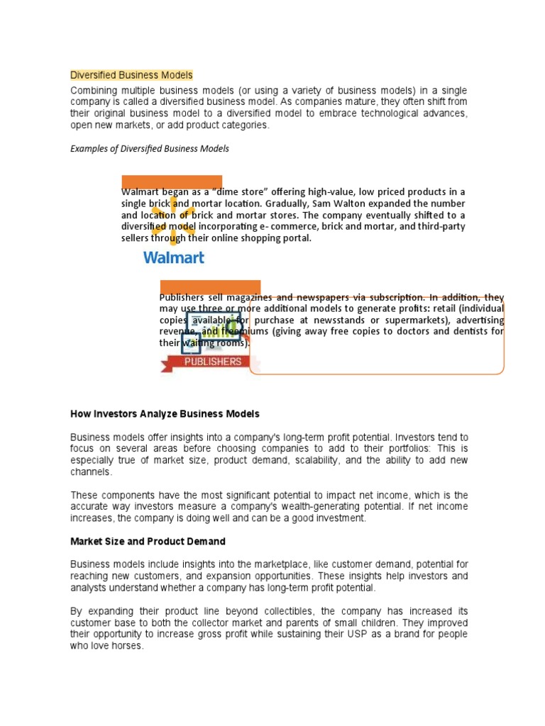 Examples of Diversified Business Models | PDF | Business Model | Investor