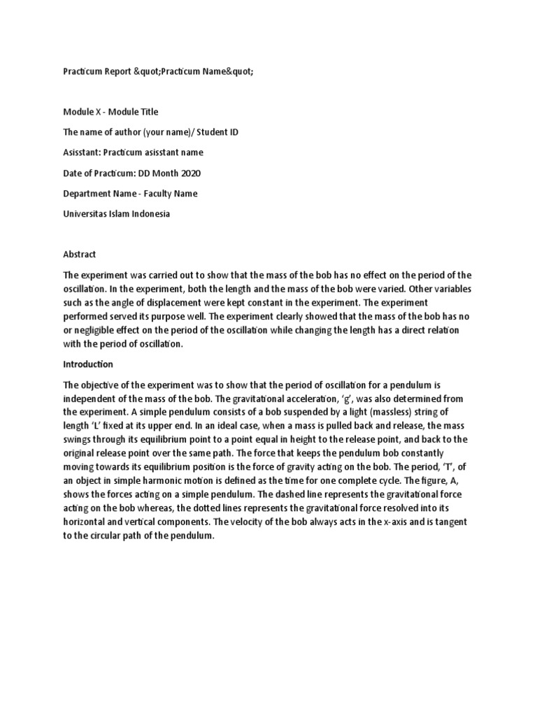 Practicum Report " Practicum Name" | Download Free PDF | Pendulum ...