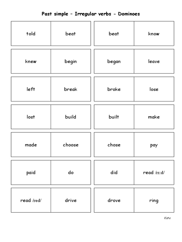 Told Beat Beat Know: Past Simple - Irregular Verbs - Dominoes | PDF