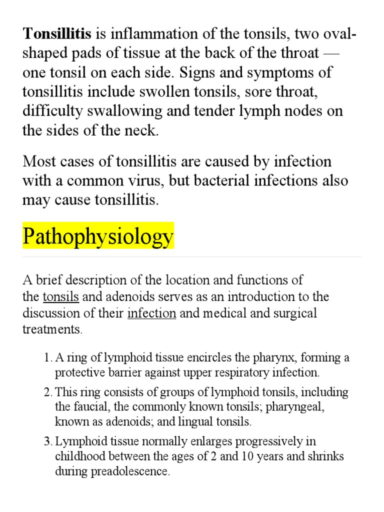 Pathophysiology: Tonsillitis Is Inflammation of The Tonsils, Two Oval | PDF | Streptococcus ...