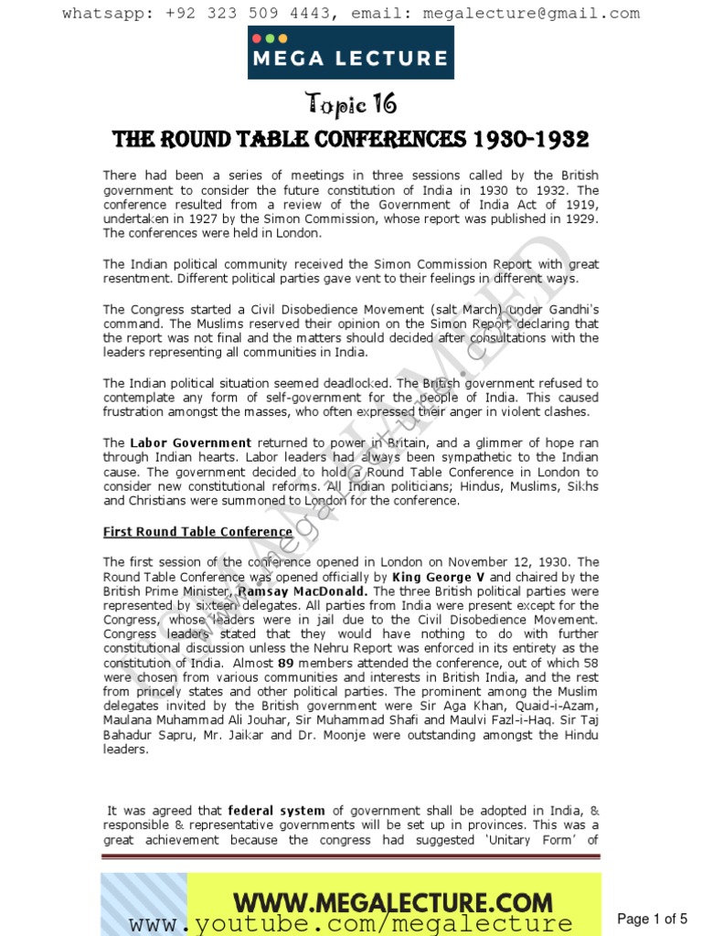 Hist Topic 16 The Round Table Conferences | Download Free PDF | Indian ...