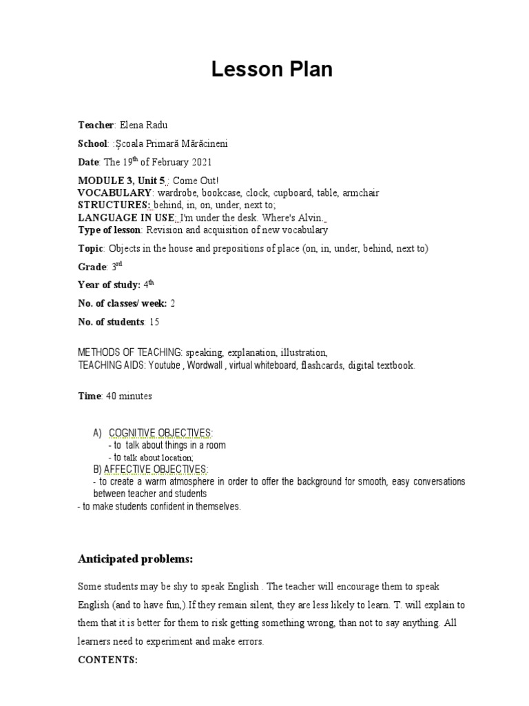 Lesson Plan: Anticipated Problems | Download Free PDF | Question ...