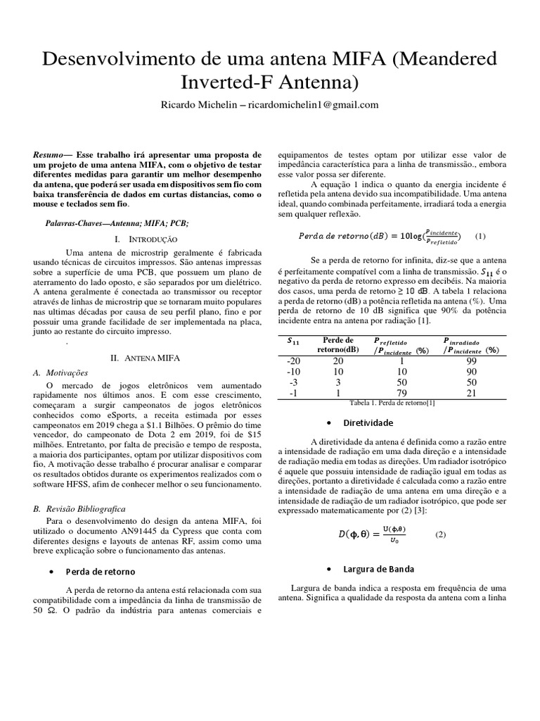 Projeto de Antena MIFA para Dispositivos Sem Fio | PDF | Antena (rádio ...