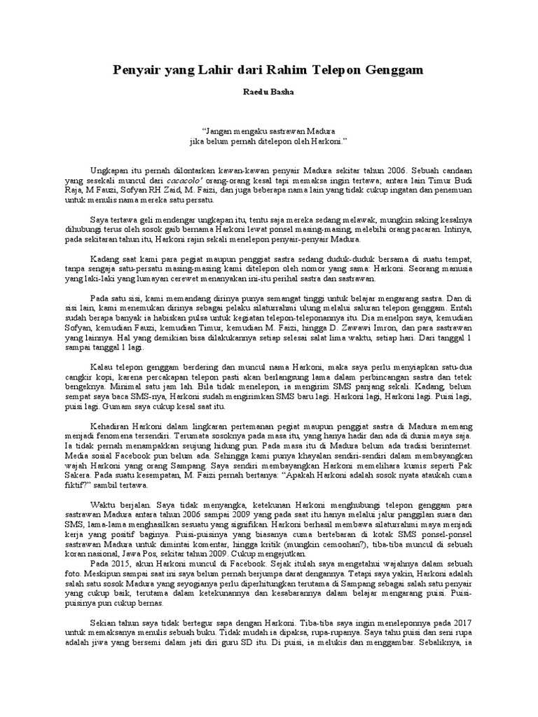 Penyair Yang Lahir Dari Rahim Telepon Genggam | PDF | Puisi | Fiksi Umum