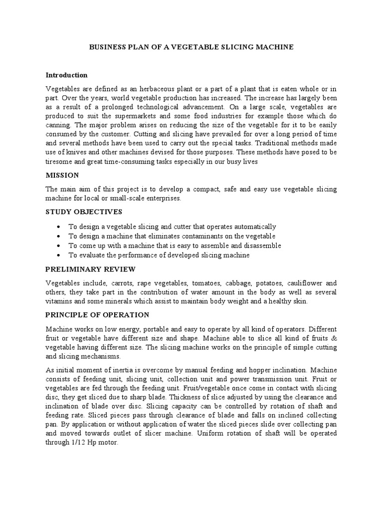 Business Plan of A Vegetable Slicing Machine | PDF | Vegetables ...