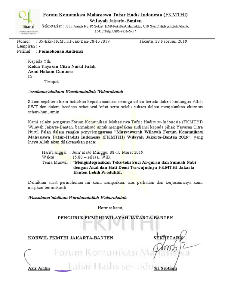 Surat Permohonan Audiensi Yayasan Citra Nurul Falah | PDF