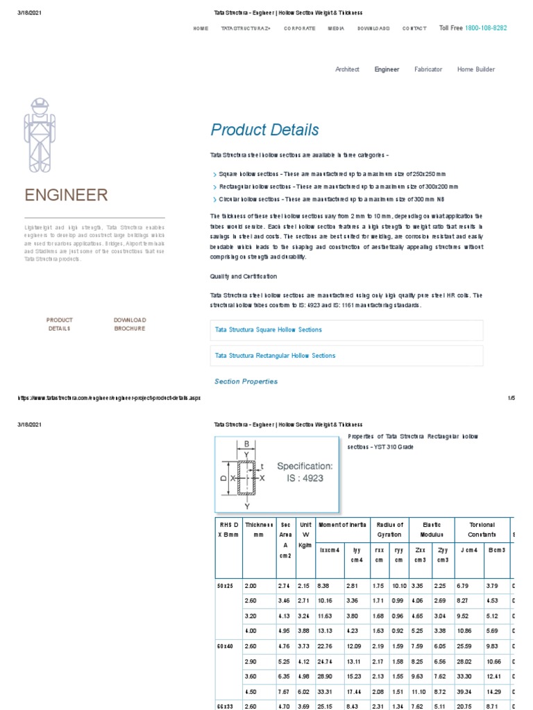 Tata Structura - Engineer - Hollow Section Weight & Thickness ...