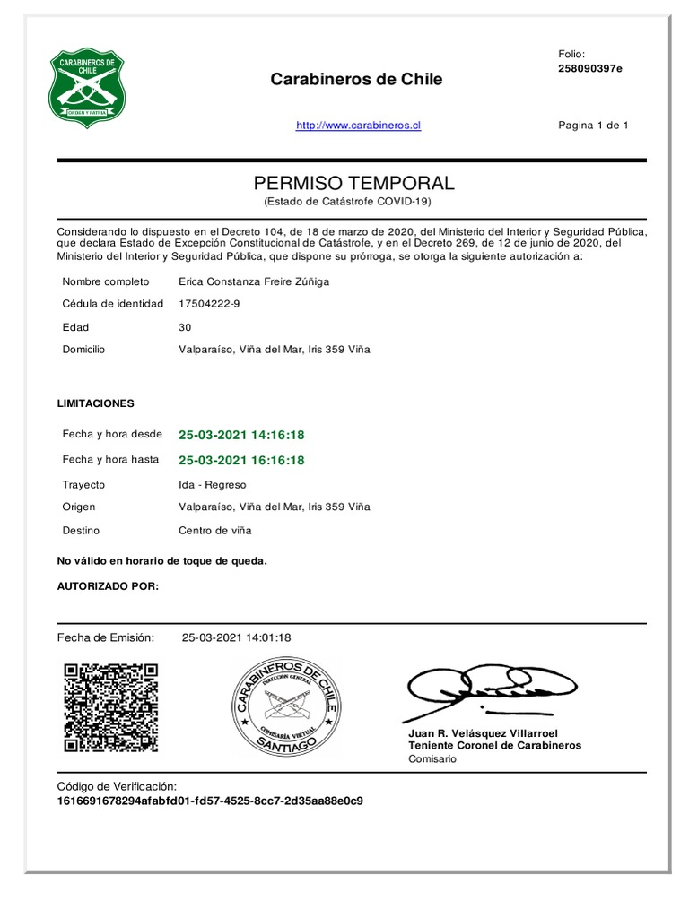 Permit for temporary movement during Covid-19 state of catastrophe | PDF